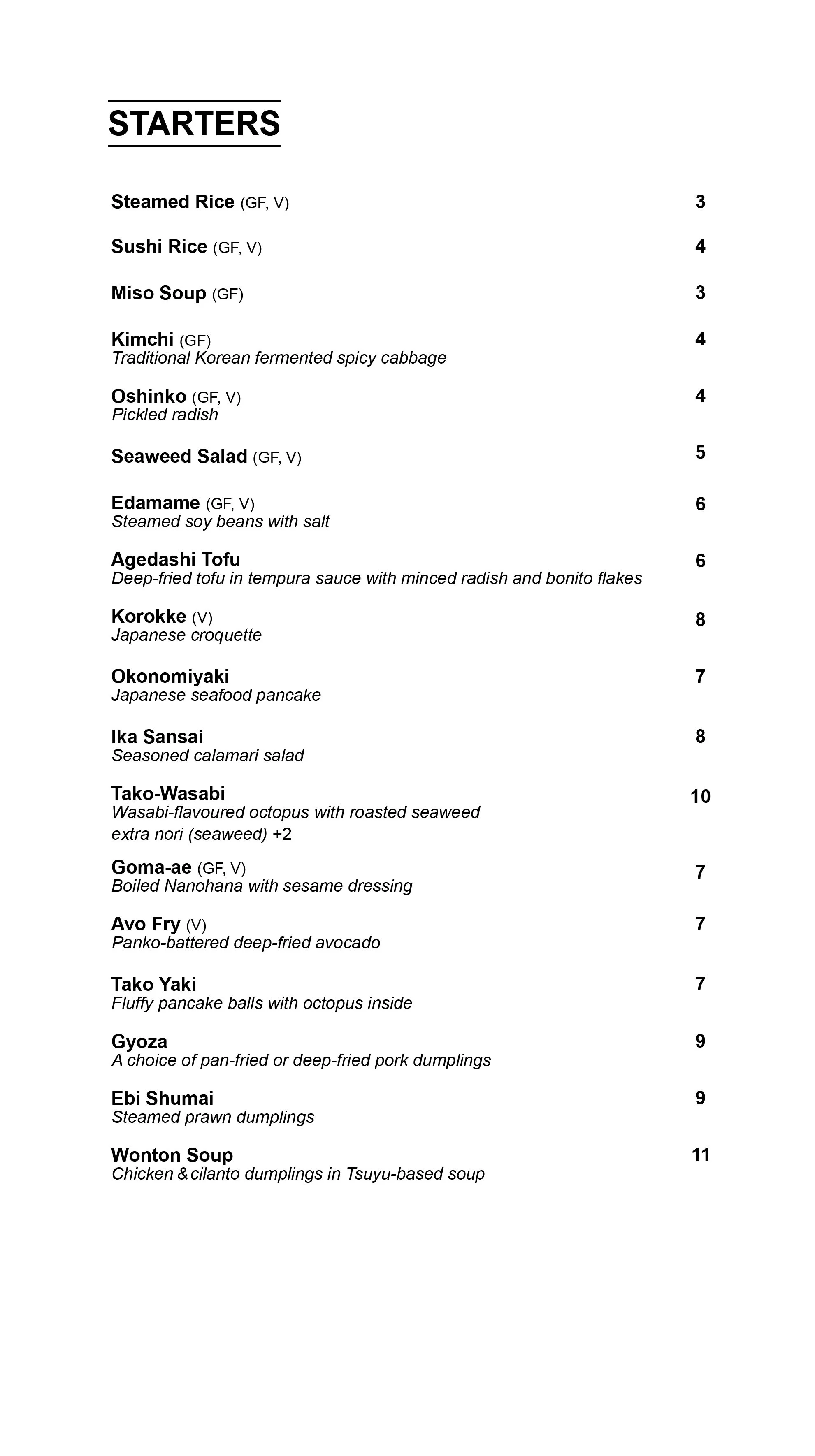 Dine-In & Drink Menu — GOZEN