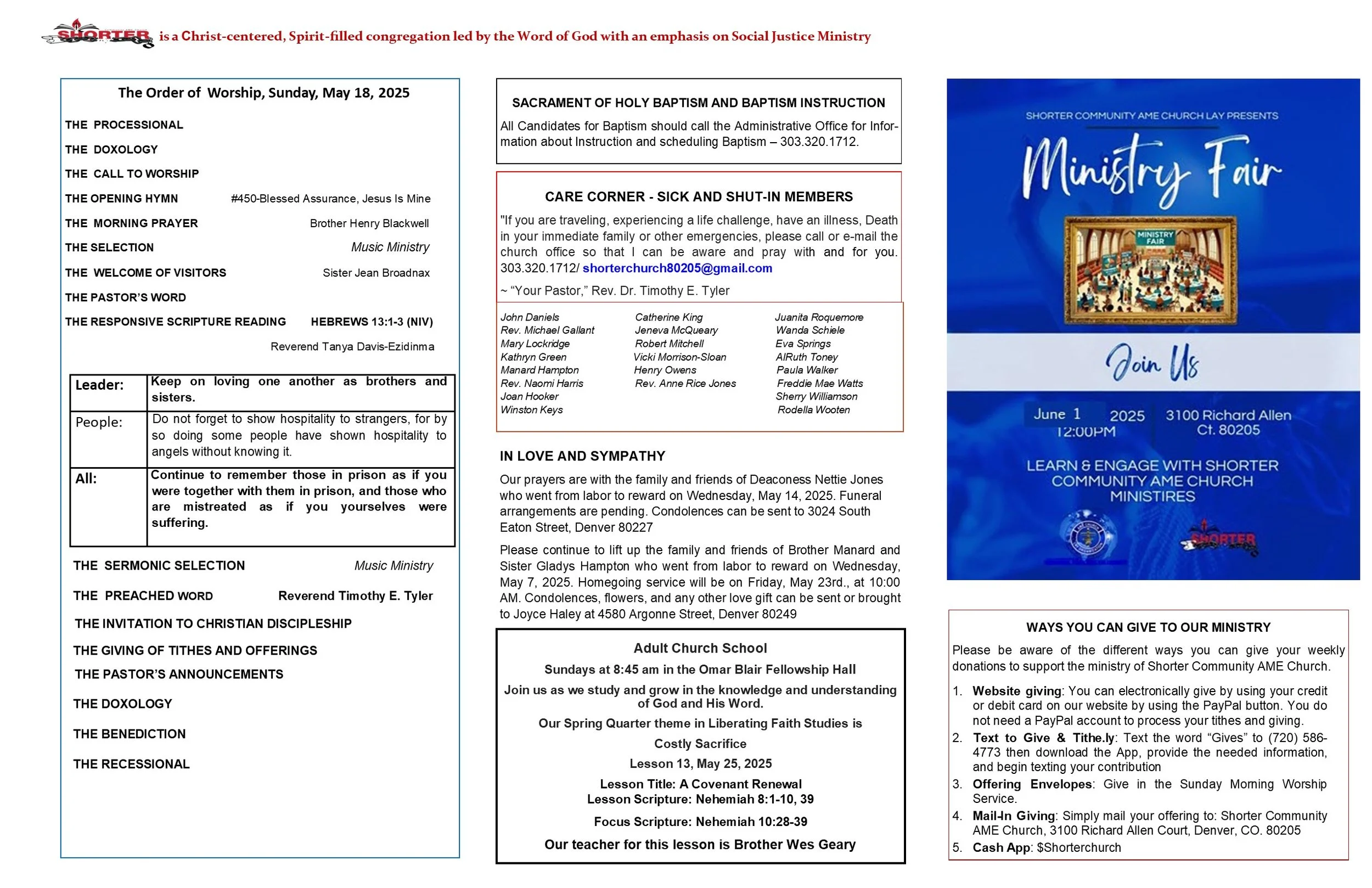 Sunday Bulletins — Shorter Community AME Church