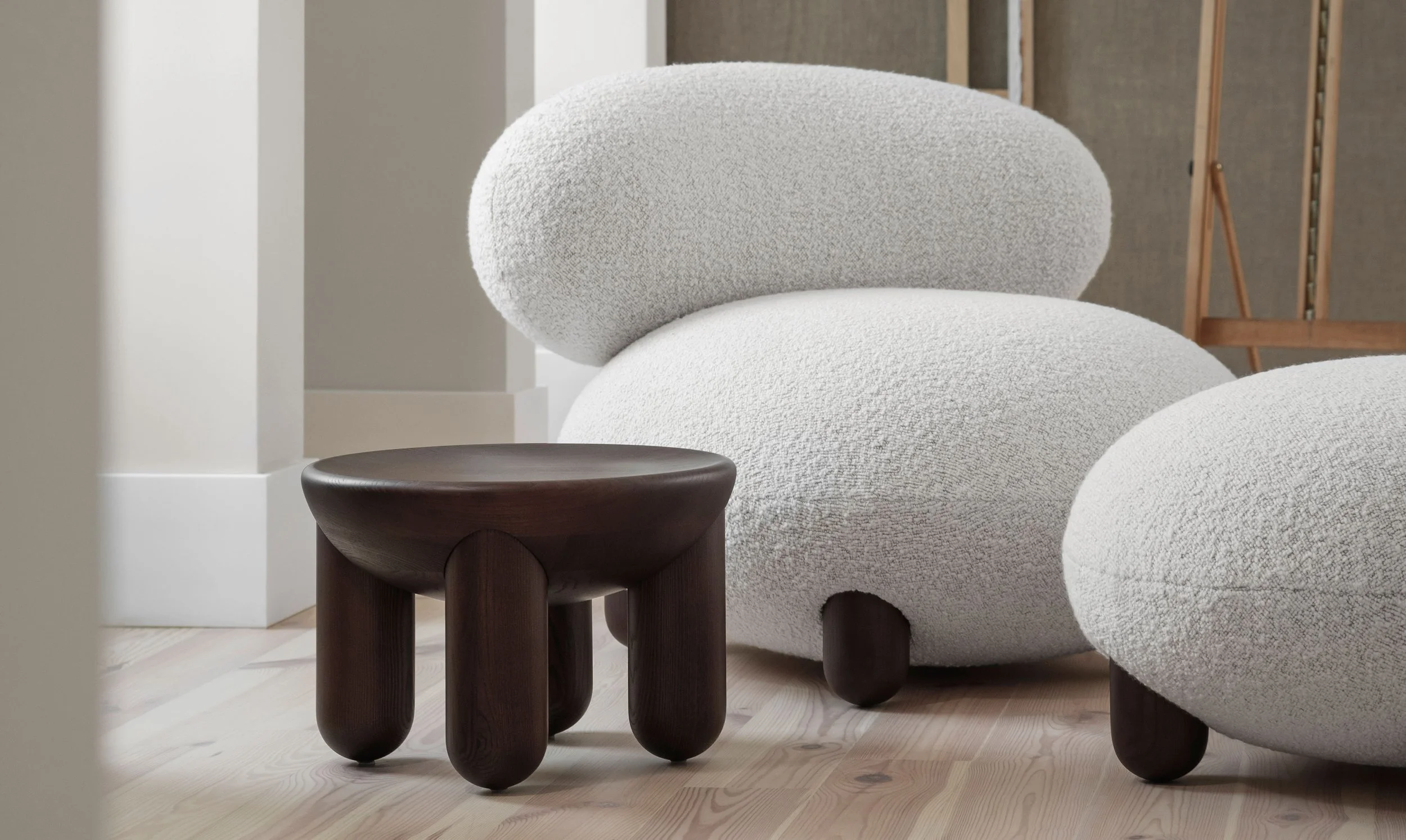 Flock Lounge Chair with ottoman combines bold forms and tactile ...