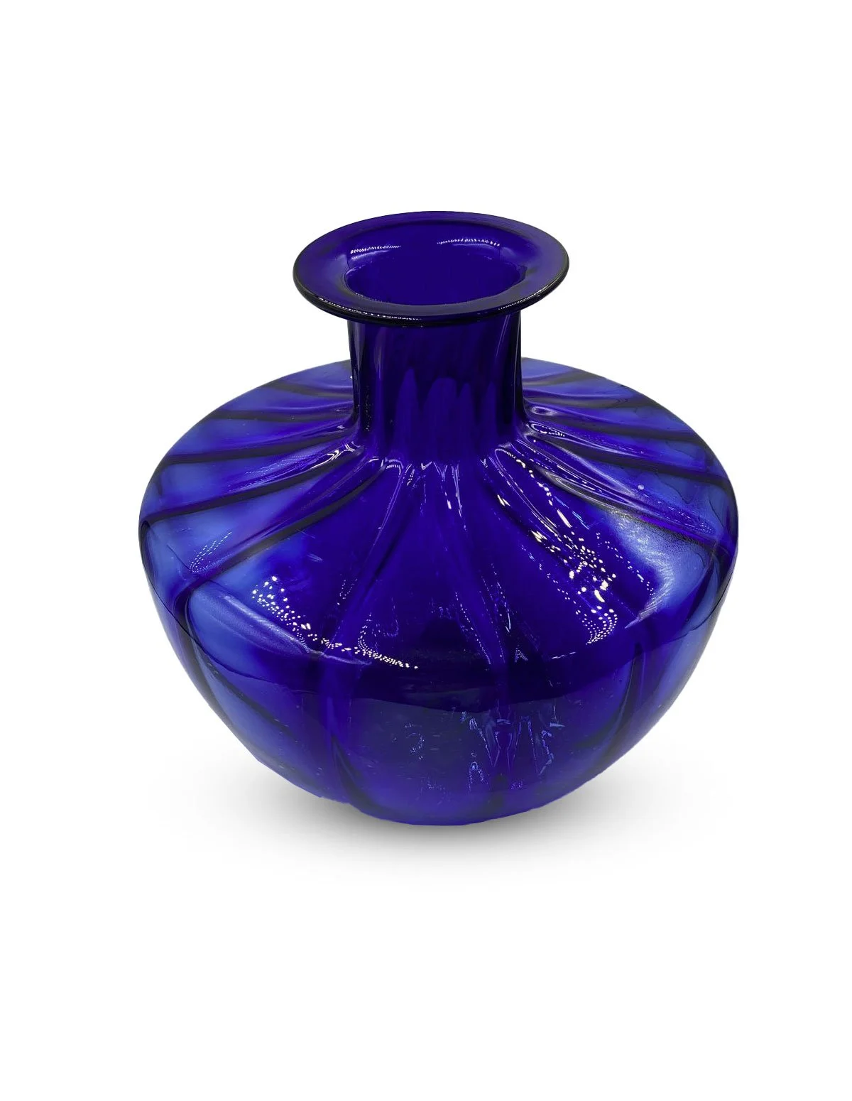 Florero diseño botella acanalada color azul marino hecho de vidrio ...