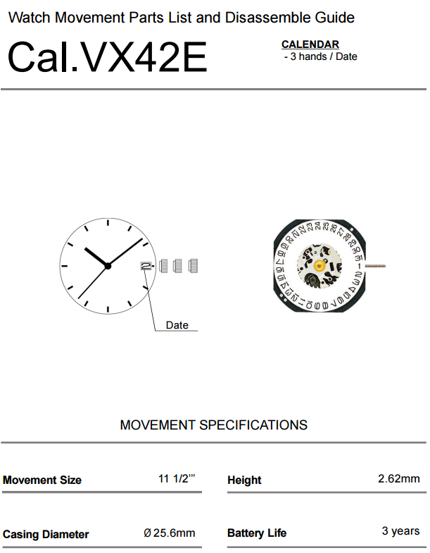 VX42 Epson Japan quartz movement — Alpha