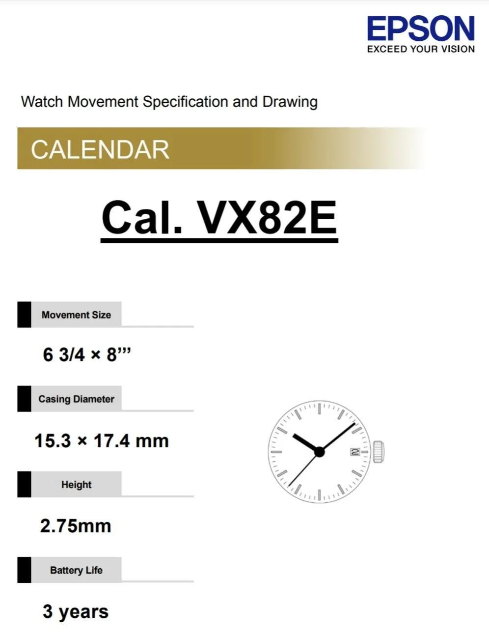 VX82 Japan quartz analog movement — Alpha