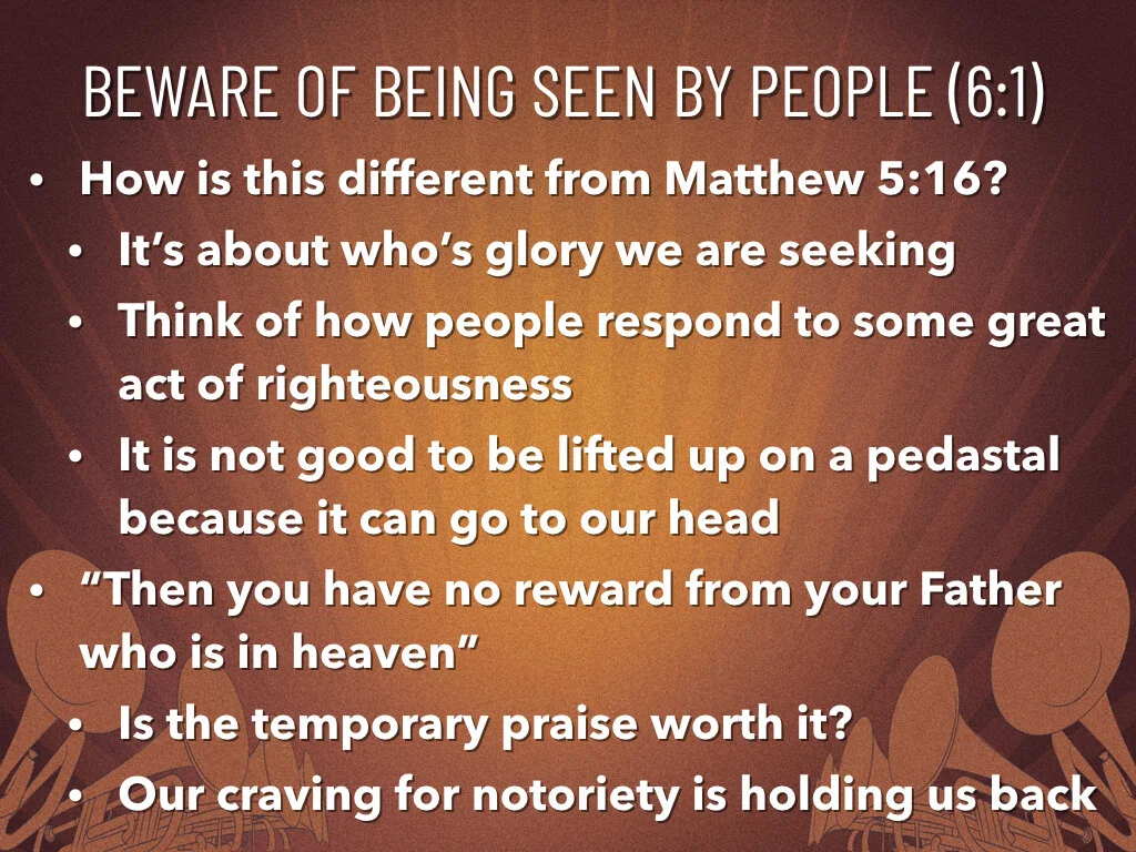 Self Glorification (Matthew 6:1-4) — Saraland Christians