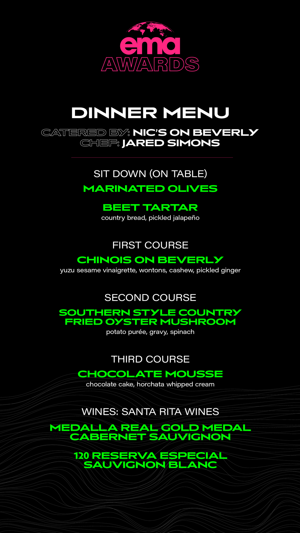 EMA Awards Dinner Menu — Environmental Media Association