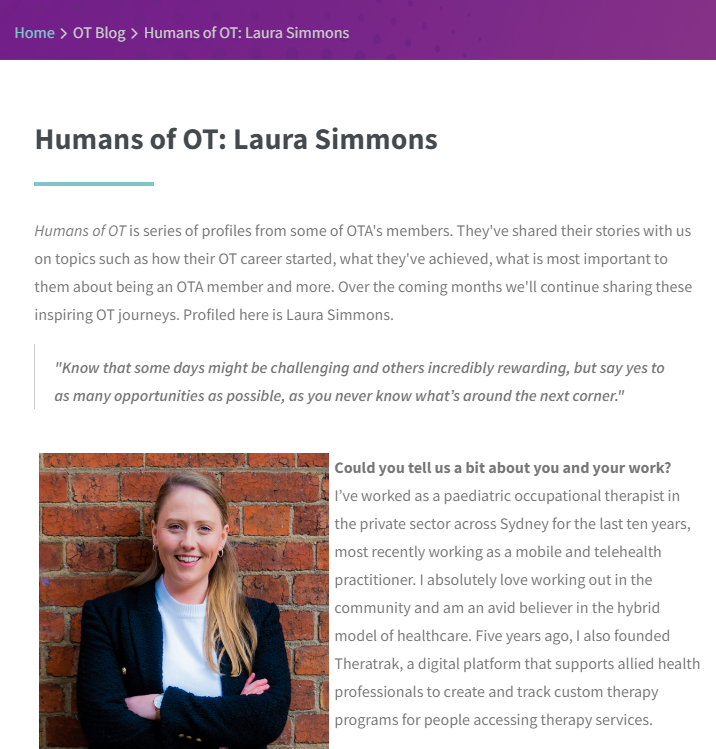 Humans of OT: Interview with Theratrak Founder Laura Simmons with OTA ...