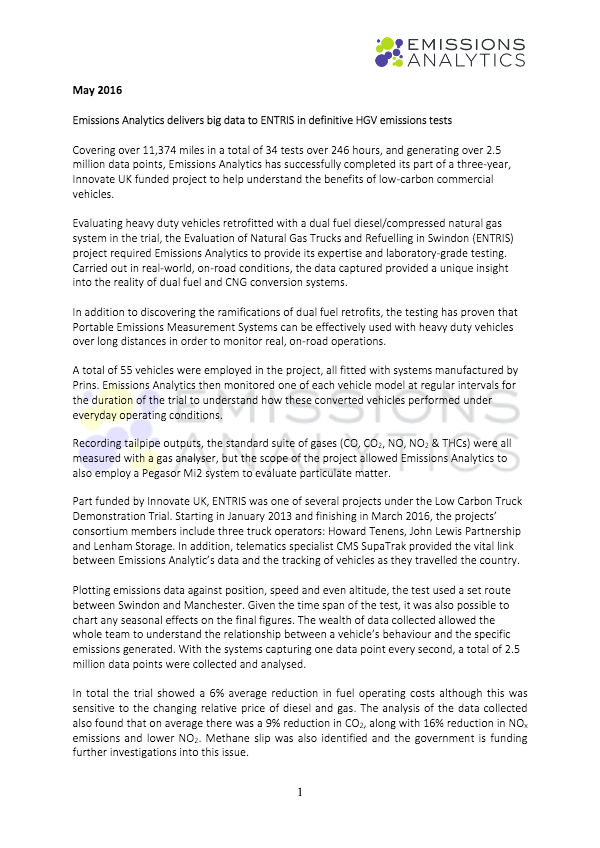 Emissions Analytics delivers big data to ENTRIS in definitive HGV ...