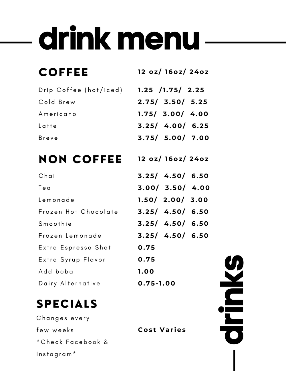 Menu — Harvest Coffee and Market