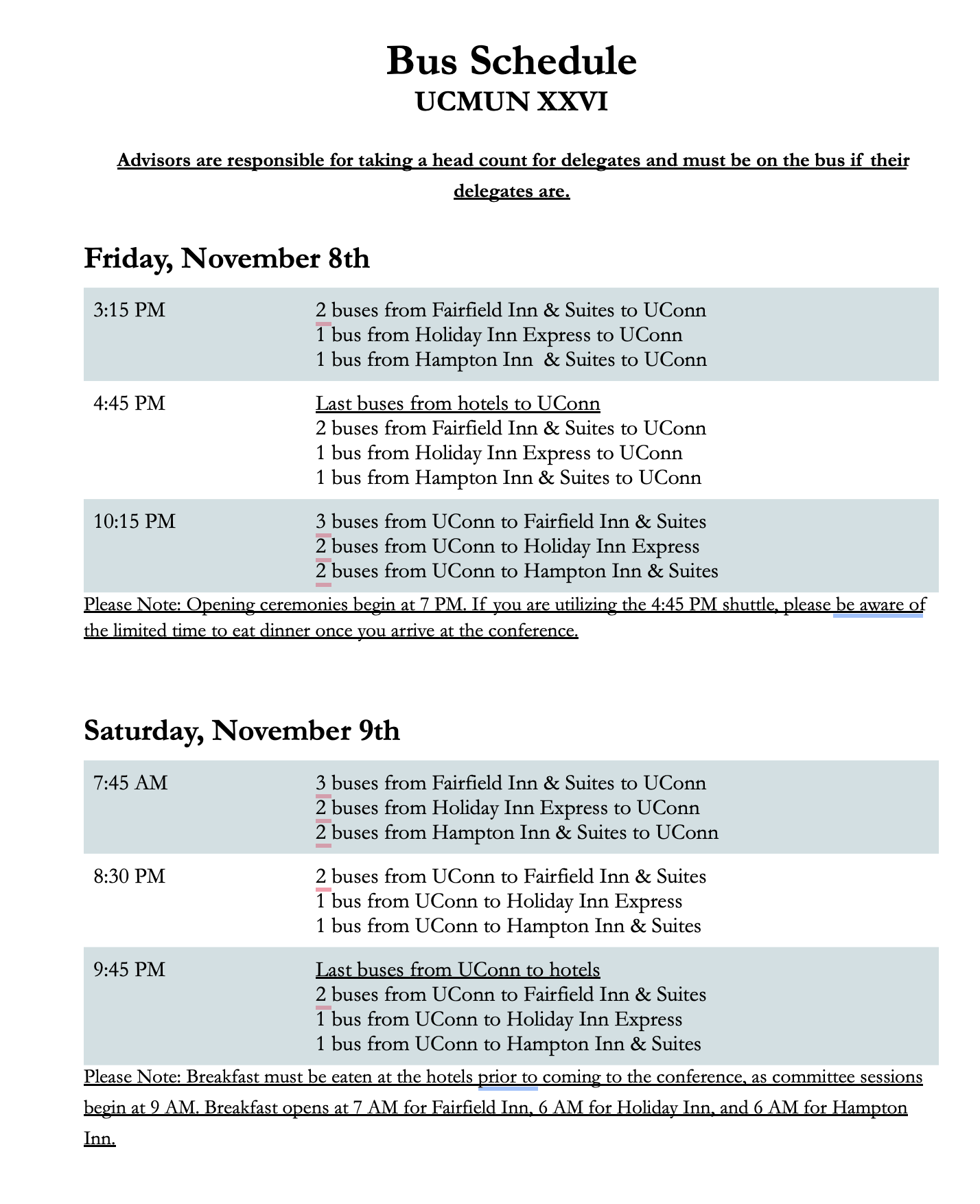 Schedule — UConn MUN