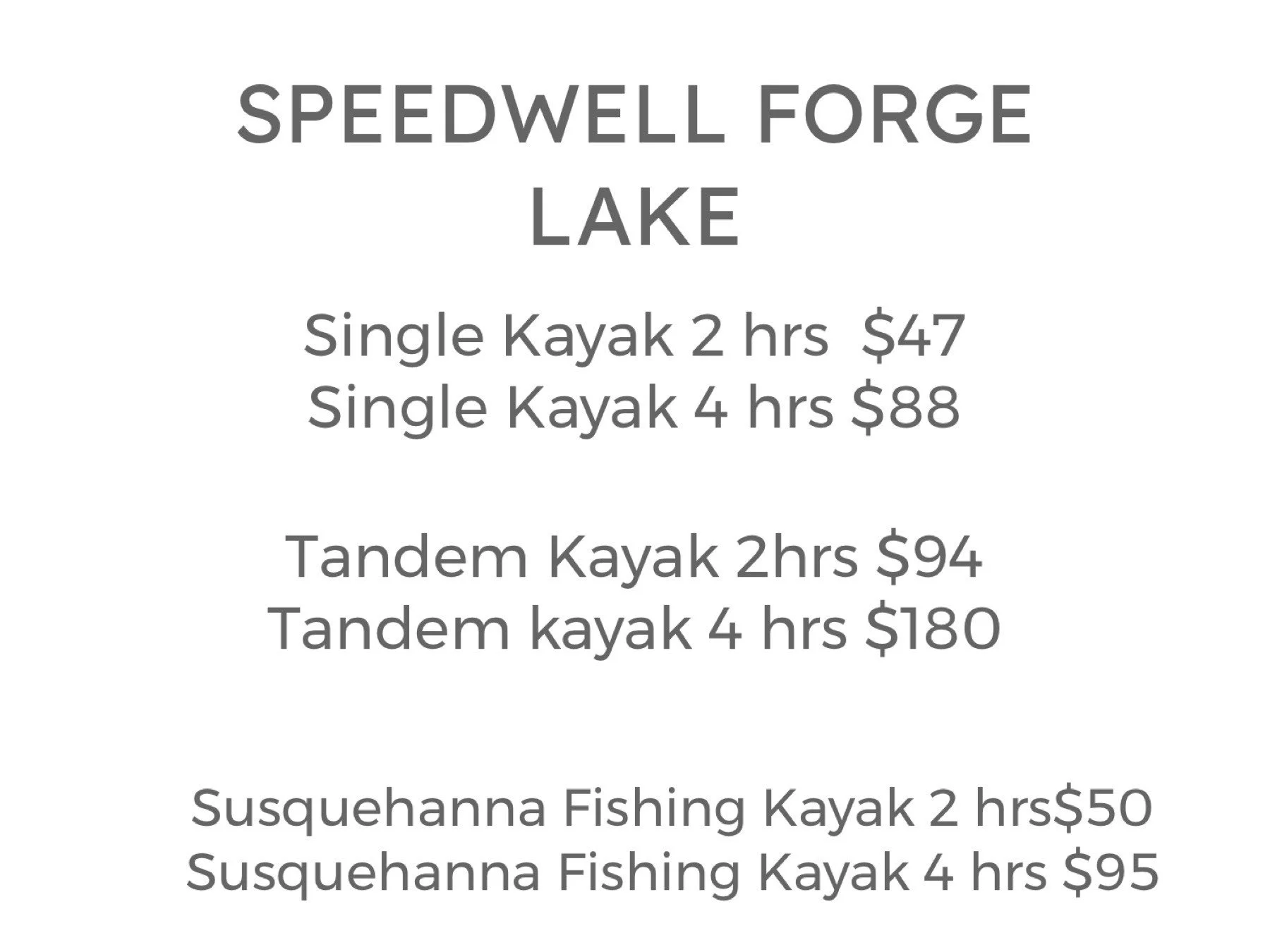 Rates — Middle Creek Kayak Rentals LLC