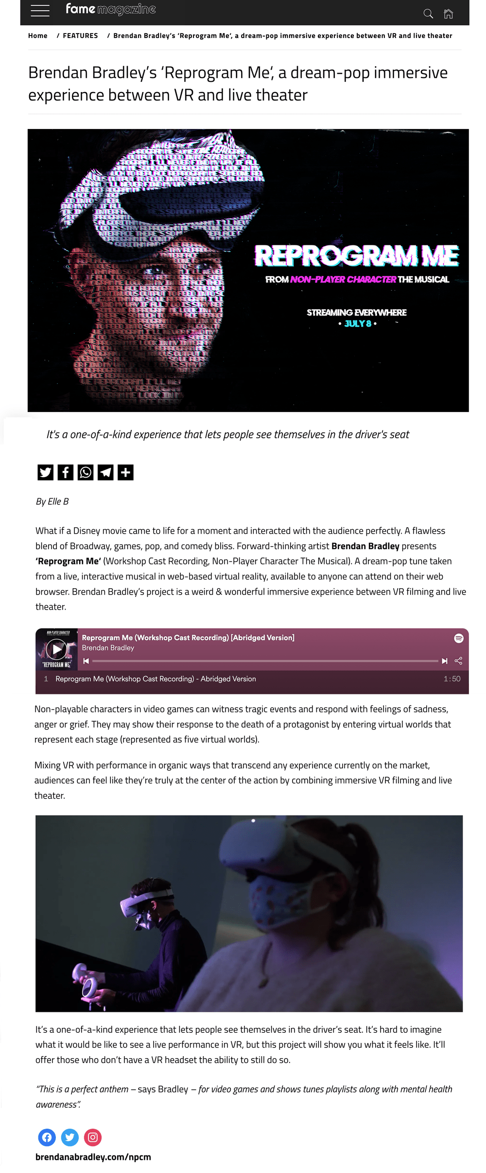 Non-Player Character: A Virtual Reality Musical — BRENDAN BRADLEY