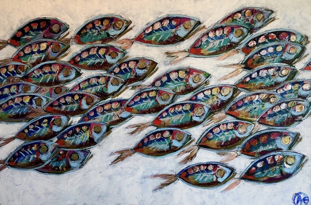 Artist Allison Ermogenis' painting Fish in Motion at Aegean Designs ...