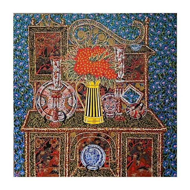 GREG IRVINE Chinoiserie Dresser and Morning Glory Wallpaper 183cm x ...