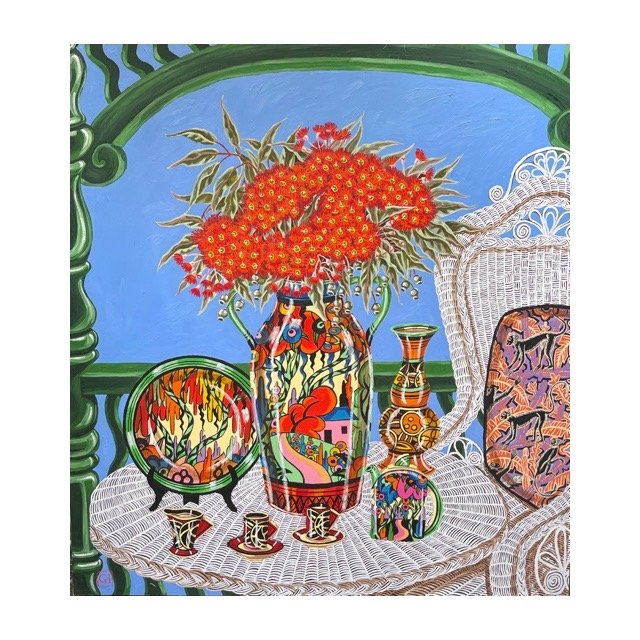 GREG IRVINE Clarice Cliff and Flowering Gum 183cm x 183cm — Aegean ...
