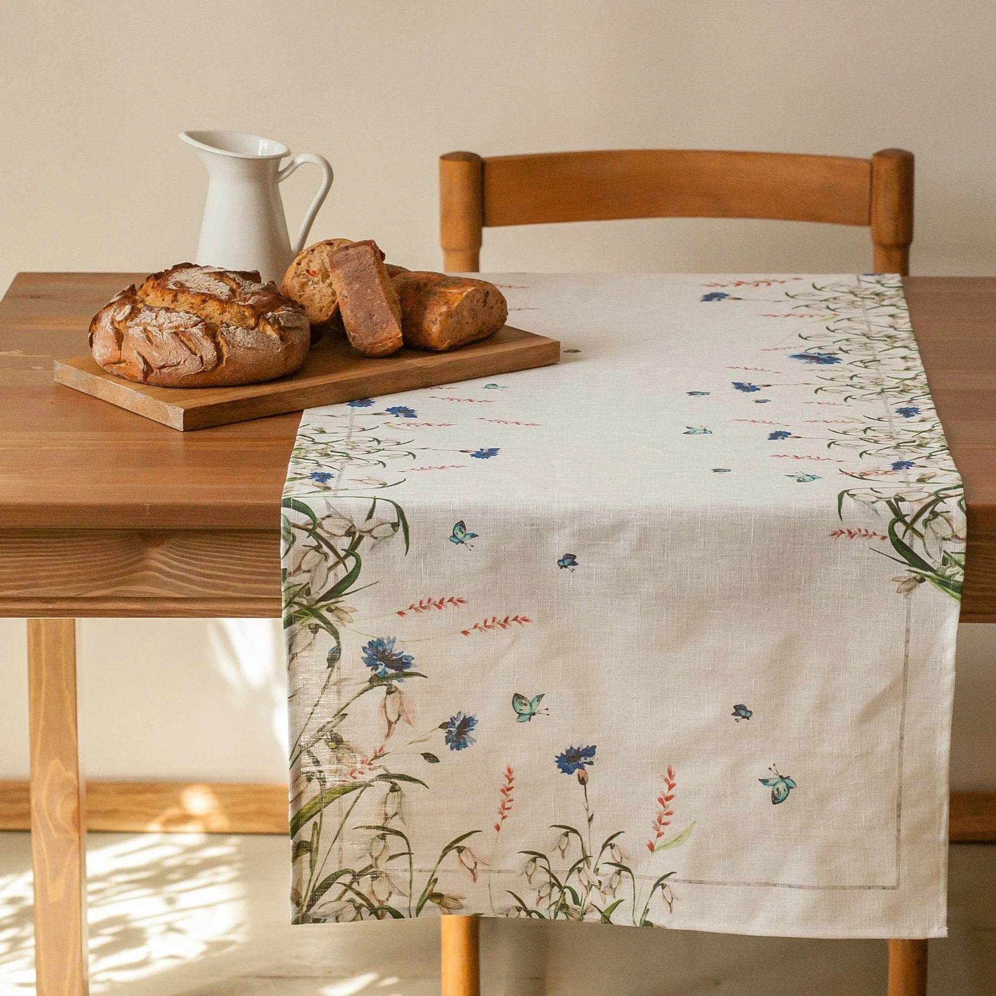 Table Runner, Cornflowers, 100% Linen — Loose Leaf