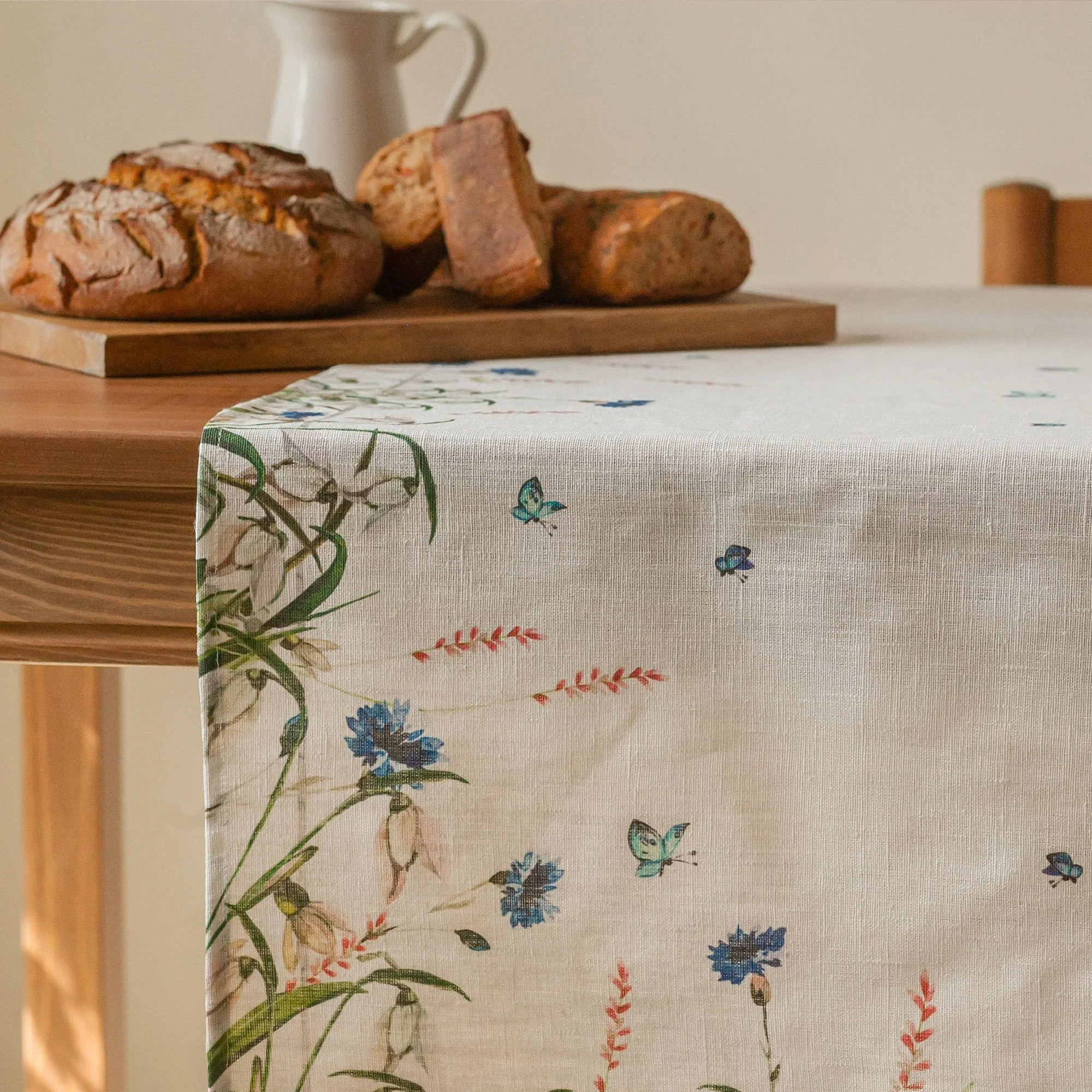 Table Runner, Cornflowers, 100% Linen — Loose Leaf
