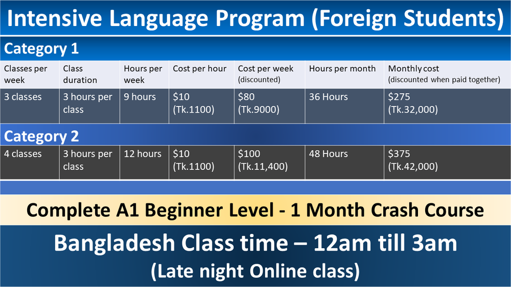 Regular Prices | SHIELD LANGUAGE ACADEMY DHAKA