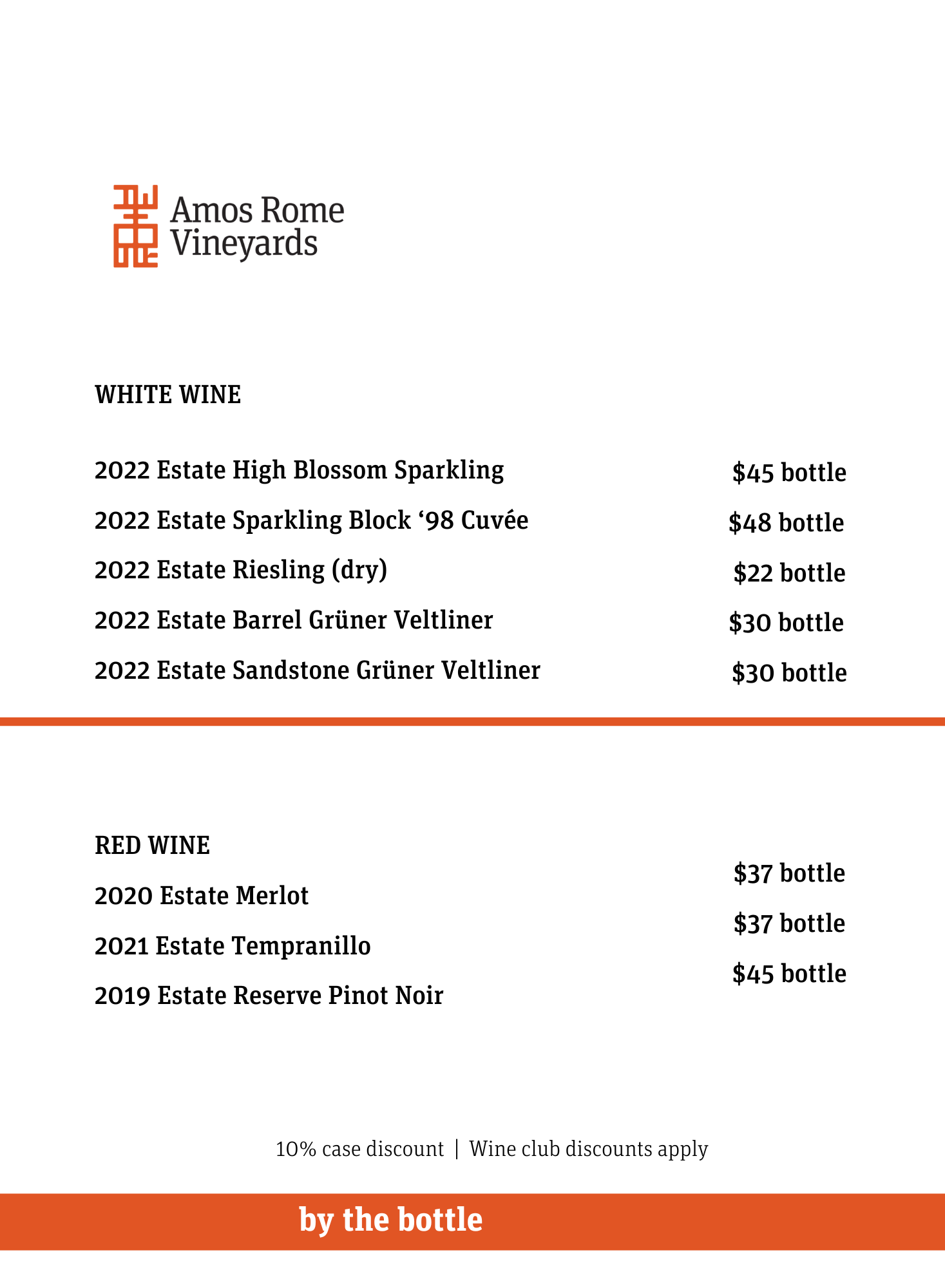 Current Tasting List — Amos Rome Vineyards