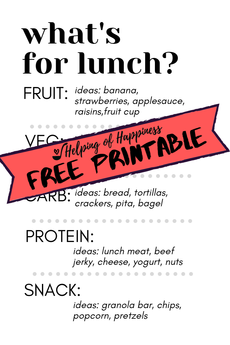 Lunch Ideas Printable — Helping of Happiness