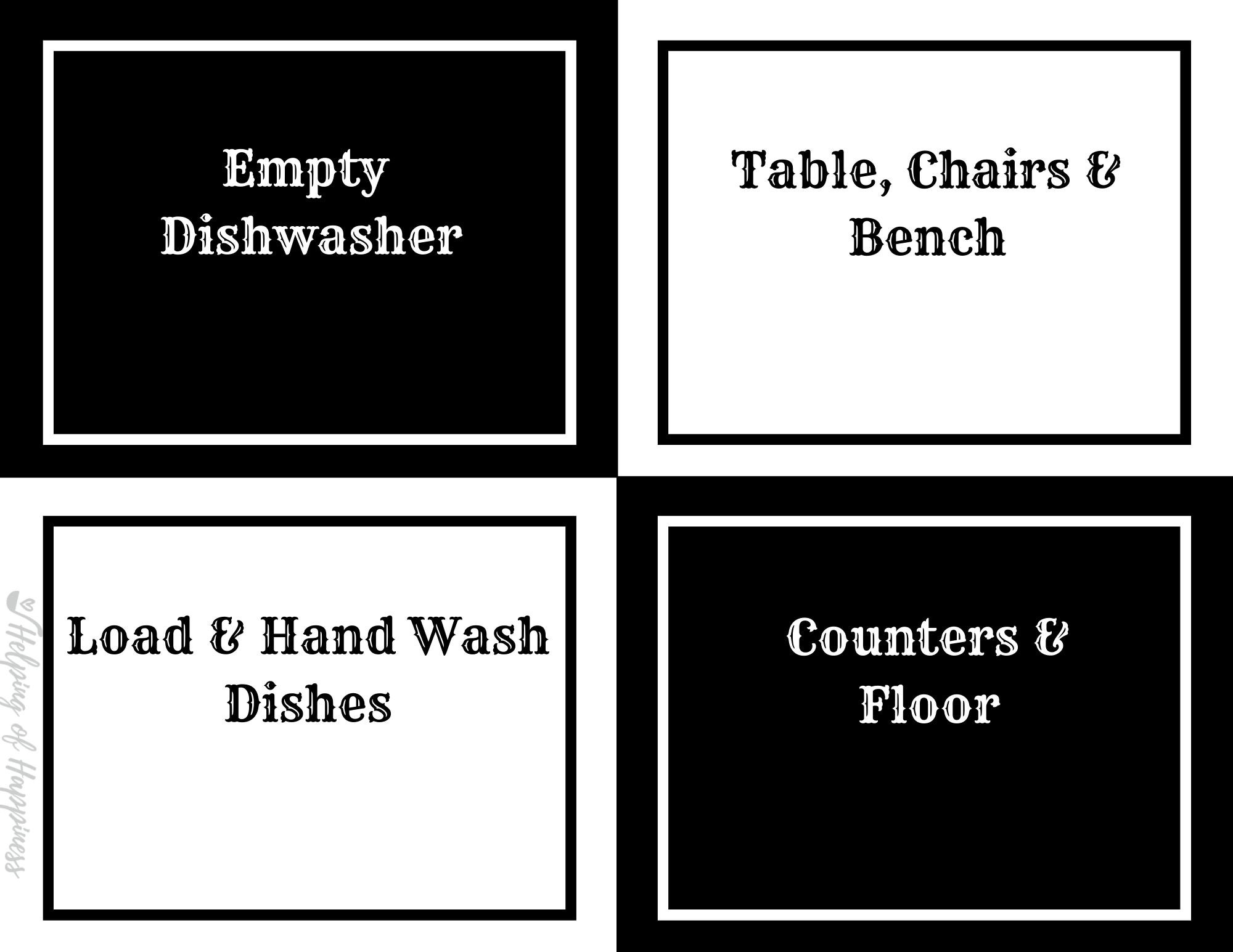Black and White Chore Rotation Charts — Helping of Happiness