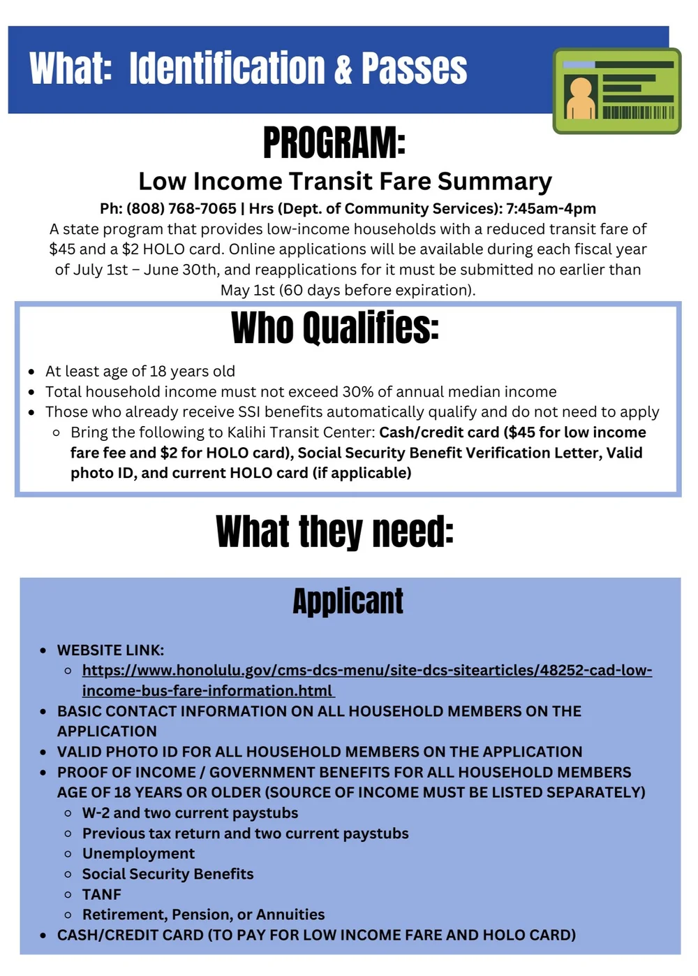 Low Income Transit Fare Program (LITFP) — Kōkua Kalihi Valley