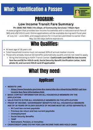 Low Income Transit Fare Program (LITFP) — Kōkua Kalihi Valley