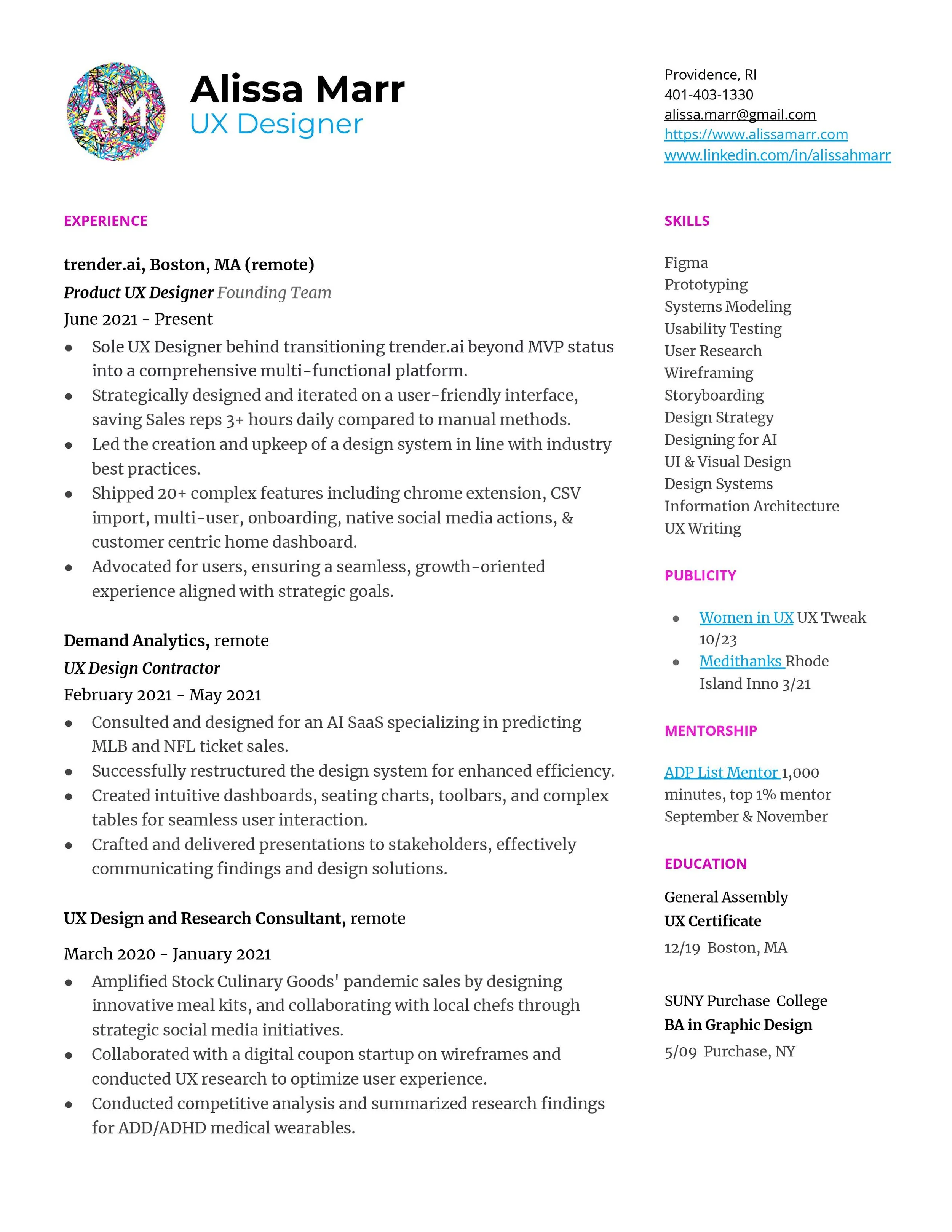 Resume — Alissa Marr