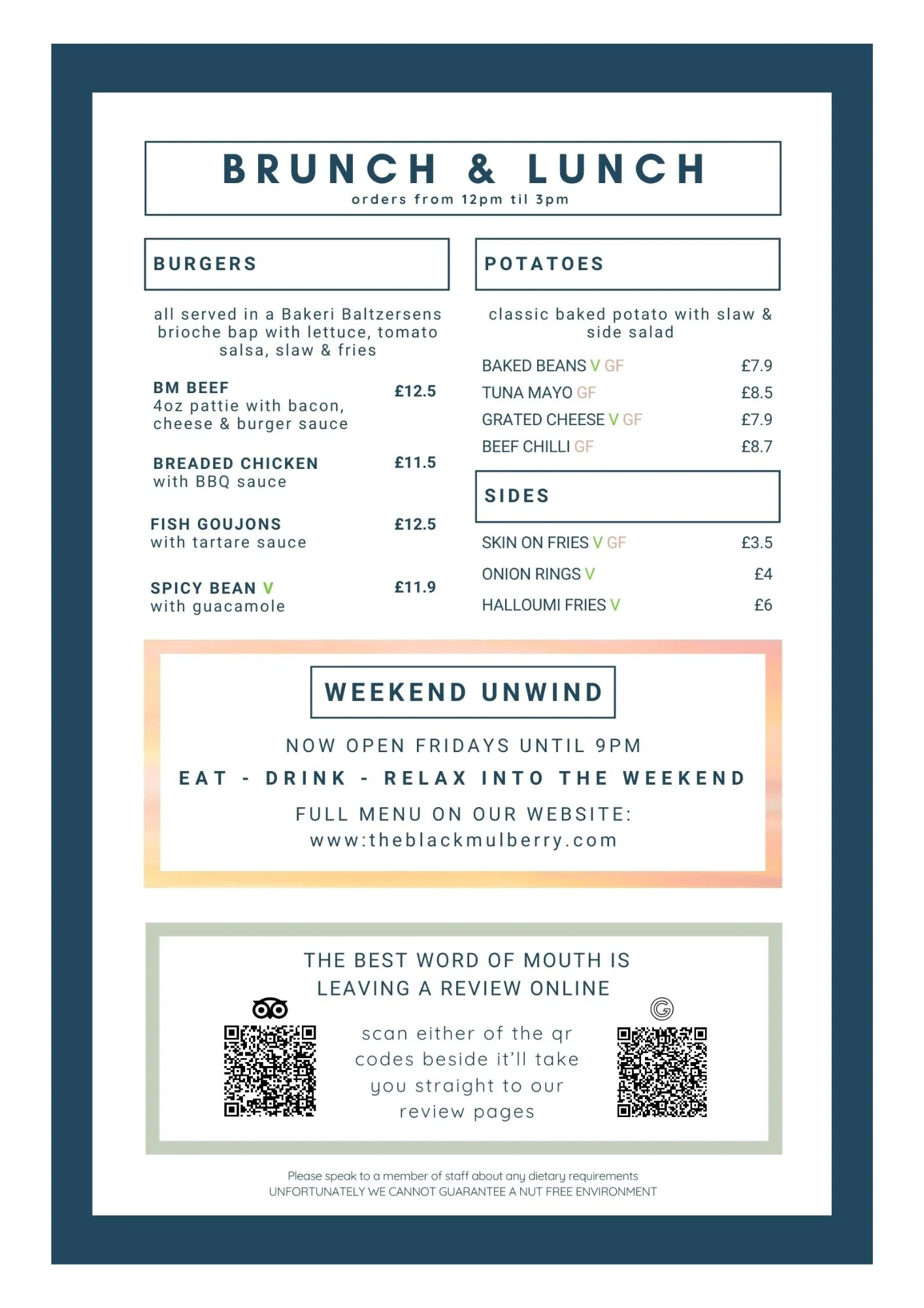 Brunch & Lunch Menu — The Black Mulberry