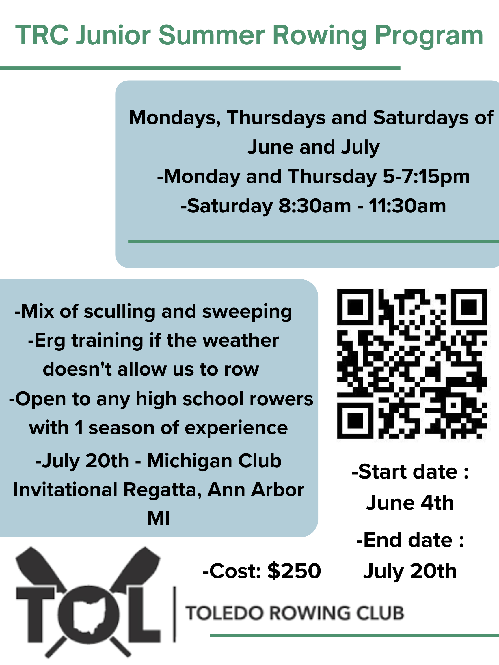 TRC Junior Summer Rowing 2024 — Toledo Rowing