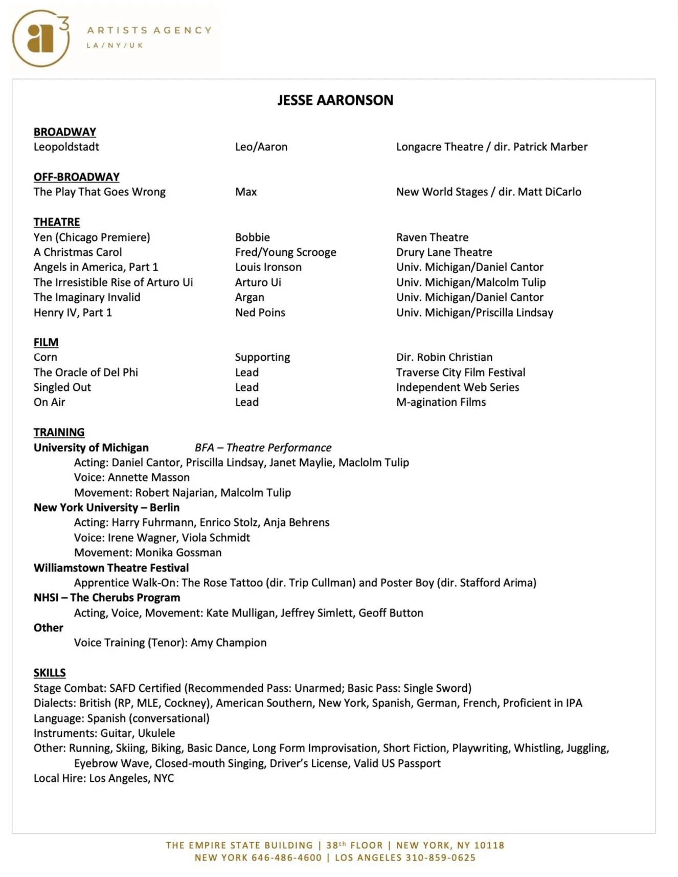 Headshot and Resume — Jesse Aaronson