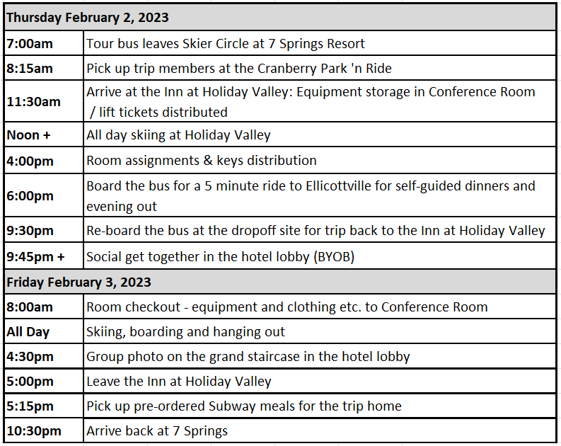 Upcoming Events — Mon Valley Ski Club