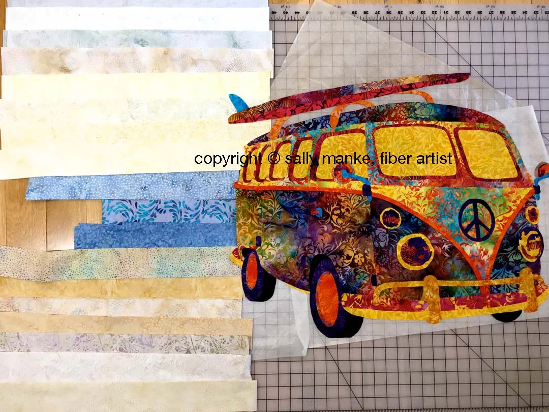 Flower Child Hippie Van Art Quilt — Sally Manke Fiber Artist