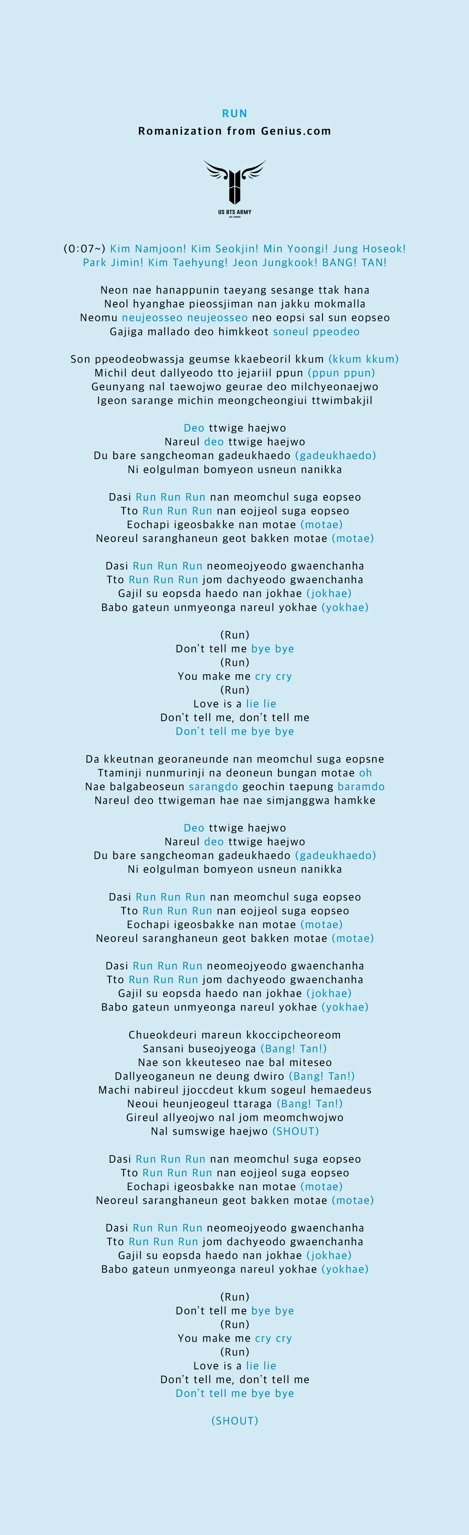 Official "RUN" Fanchant — US BTS ARMY