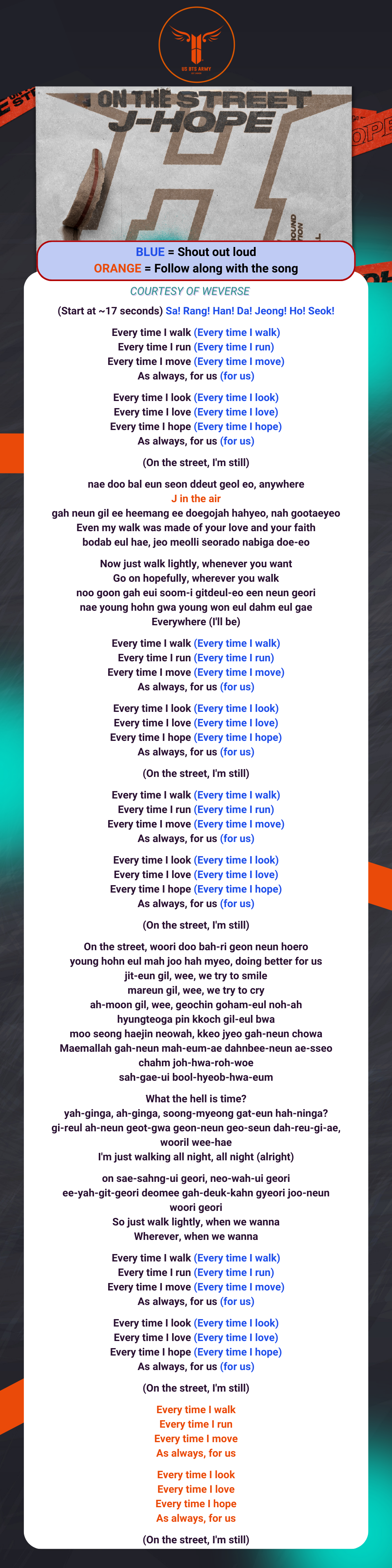 Official "on the street (solo version)" Fanchant — US BTS ARMY
