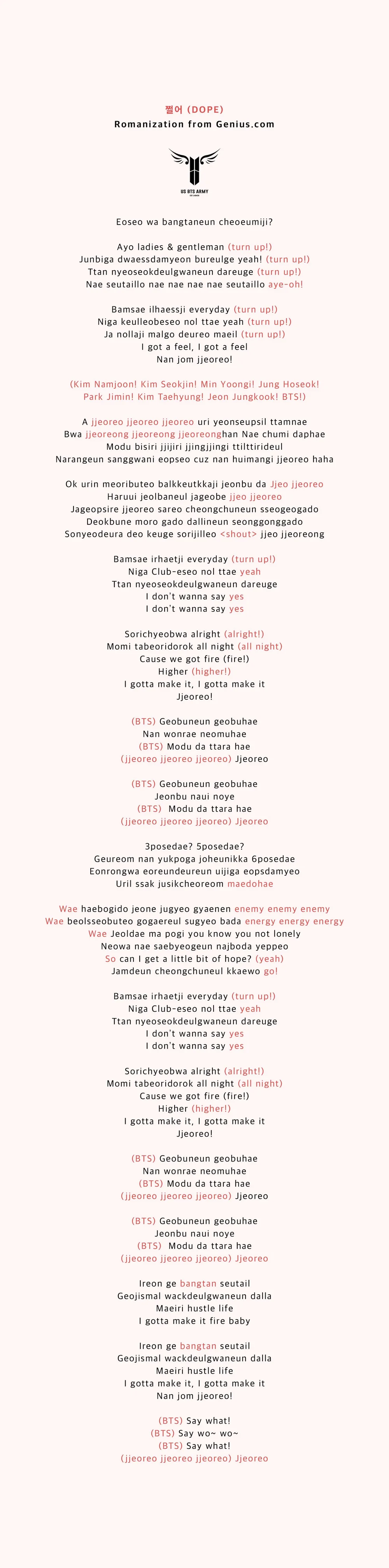 Official '쩔어 (Dope)' Fanchant — US BTS ARMY