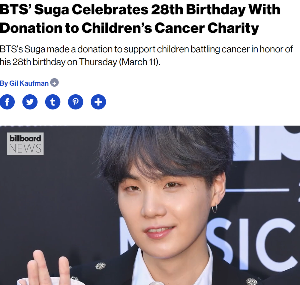 Suga Donated 100M Won & 329 Dolls to the Korean Pediatric Cancer ...