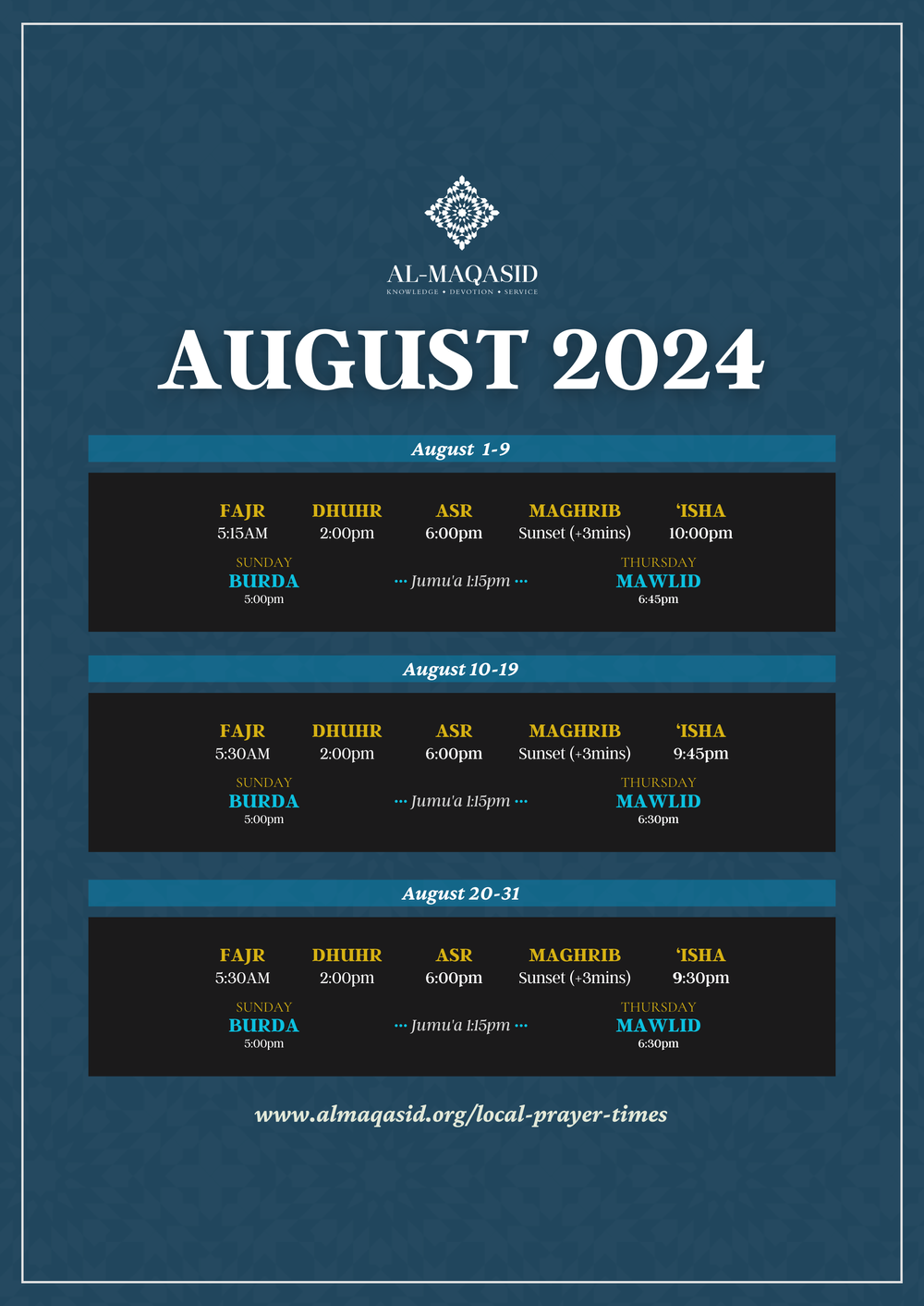 Prayer Times — Al-Maqasid