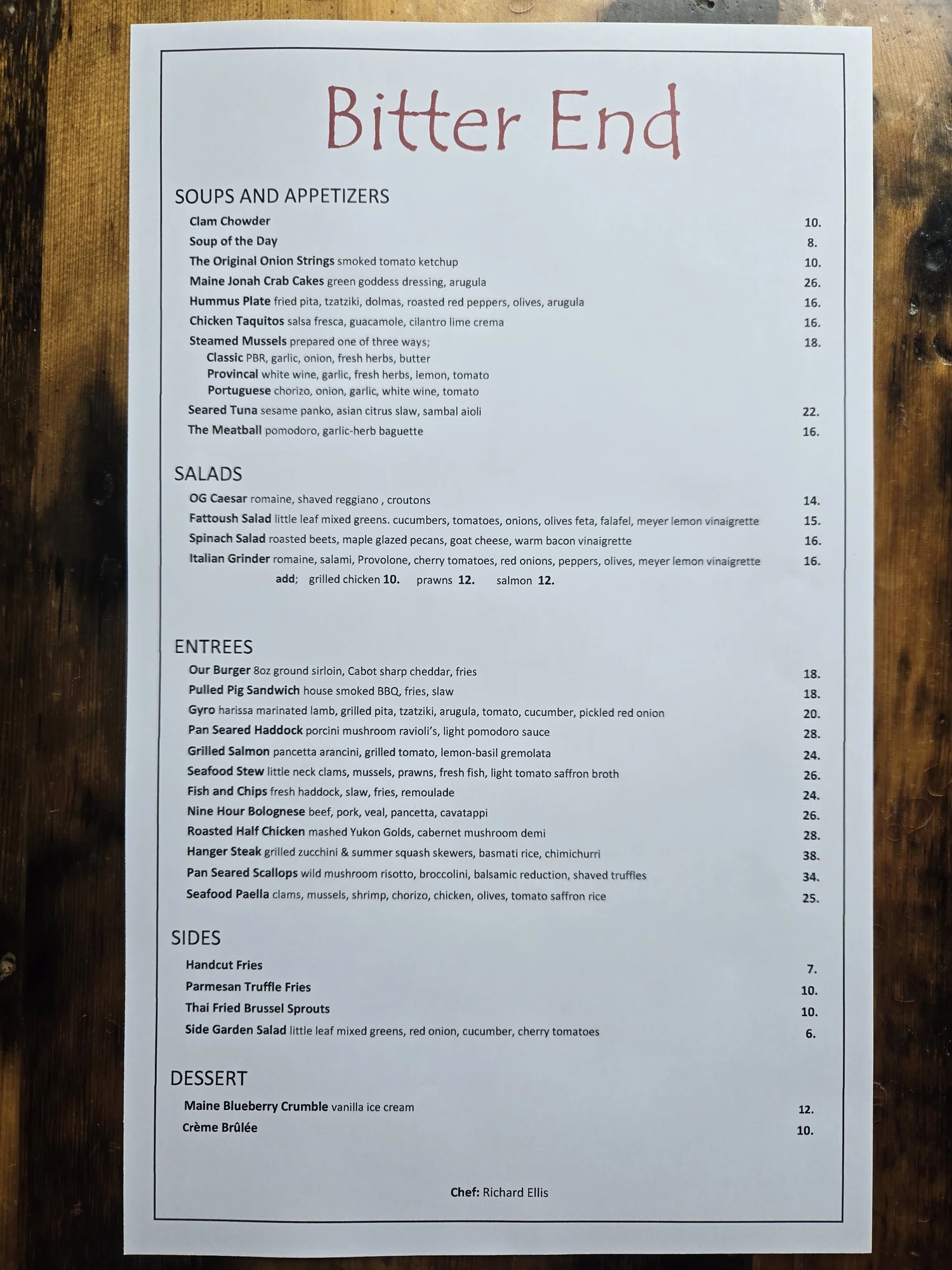 Lunch and Dinner — Bitter End