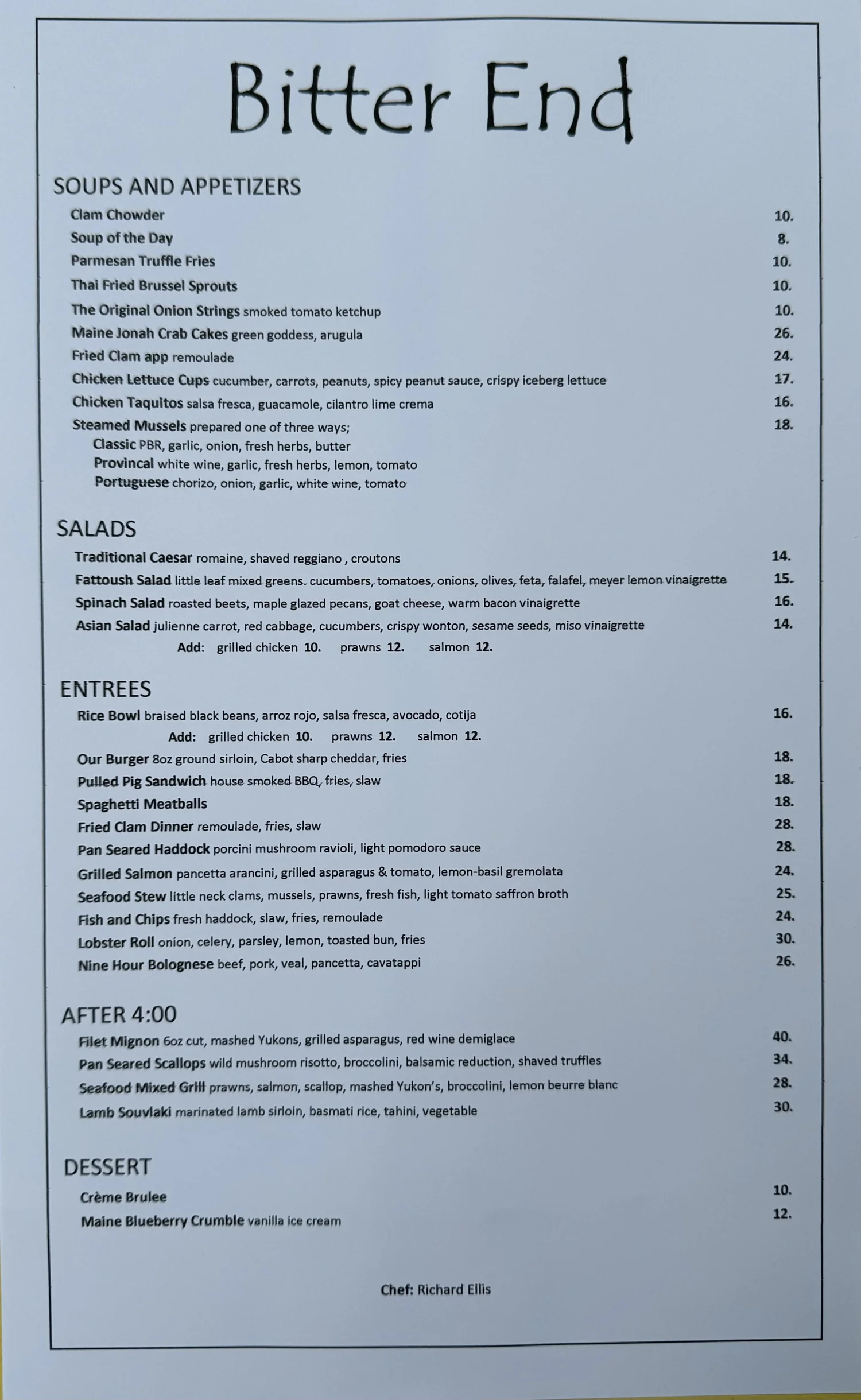 Lunch and Dinner — Bitter End