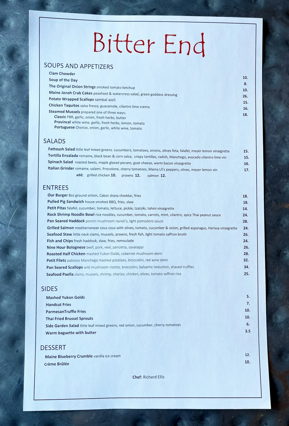 Lunch and Dinner — Bitter End