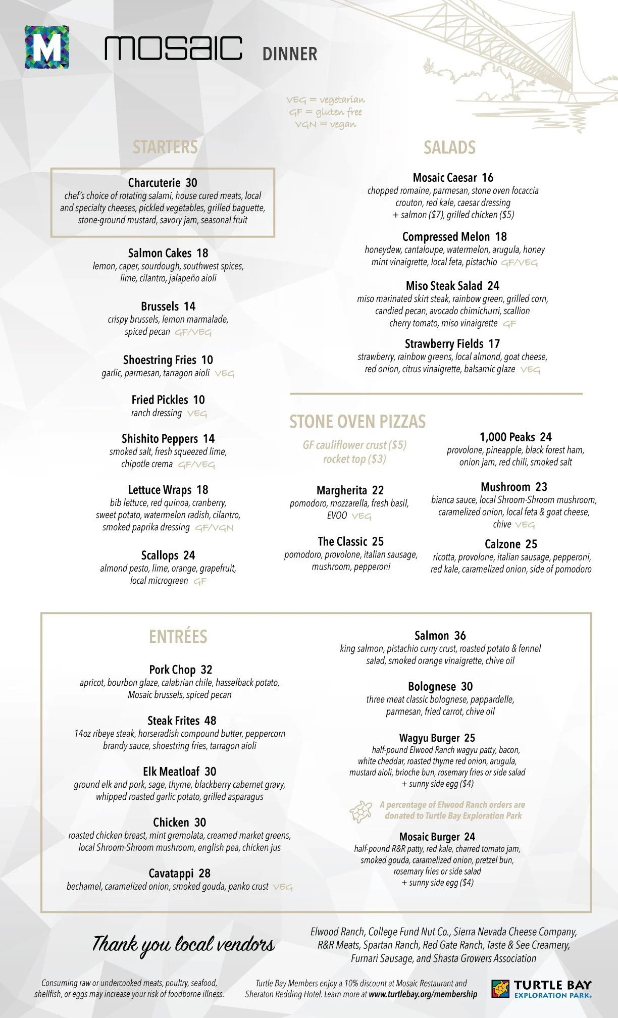 Dinner Menu — Mosaic Restaurant