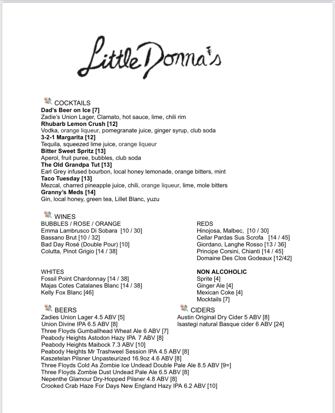 Menus — Little Donna's