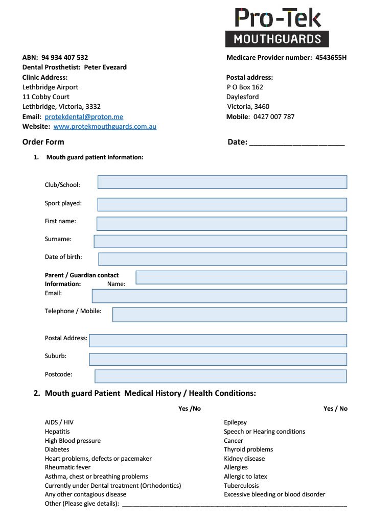 Mouthguard Order form — Pro-Tek Mouthguards