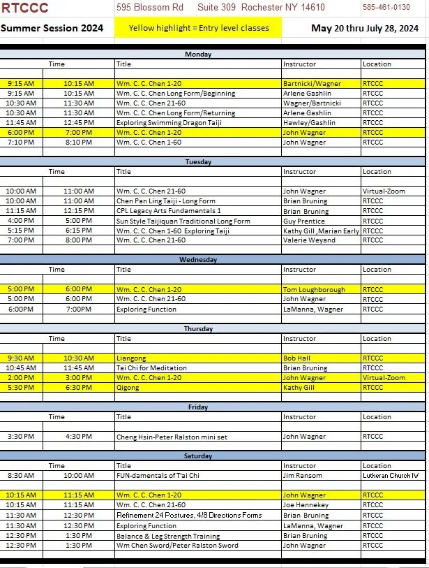 Class Schedule — The Rochester T'ai Chi Ch'uan Center