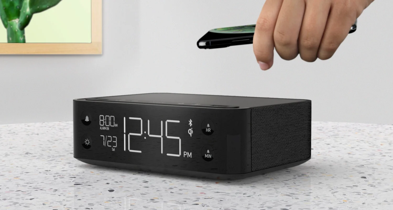 Modern Hotel Alarm Clock with 2x USB (Now with USB-C) Qi Wireless ...