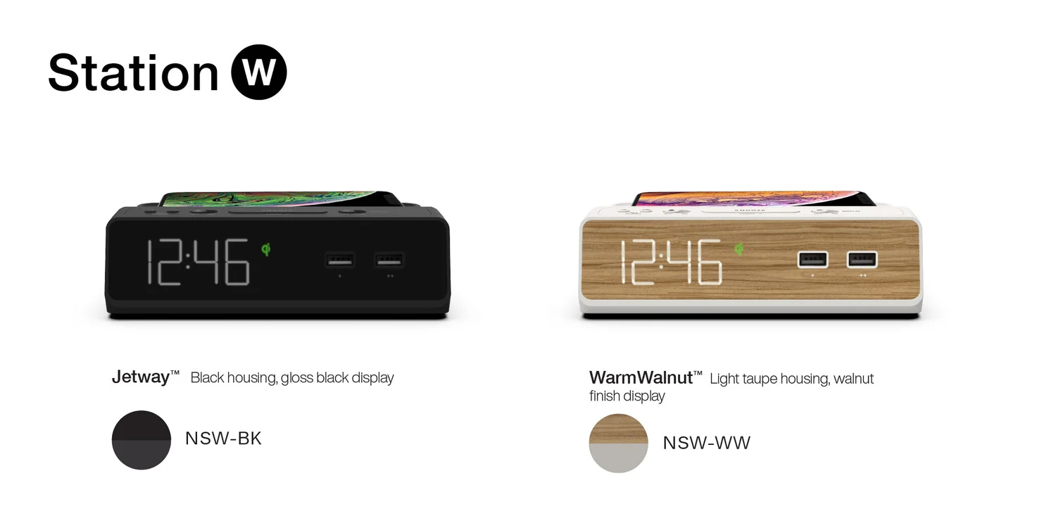 Modern Hotel Alarm Clock with Dual USB Outlets and Qi Wireless Charging ...