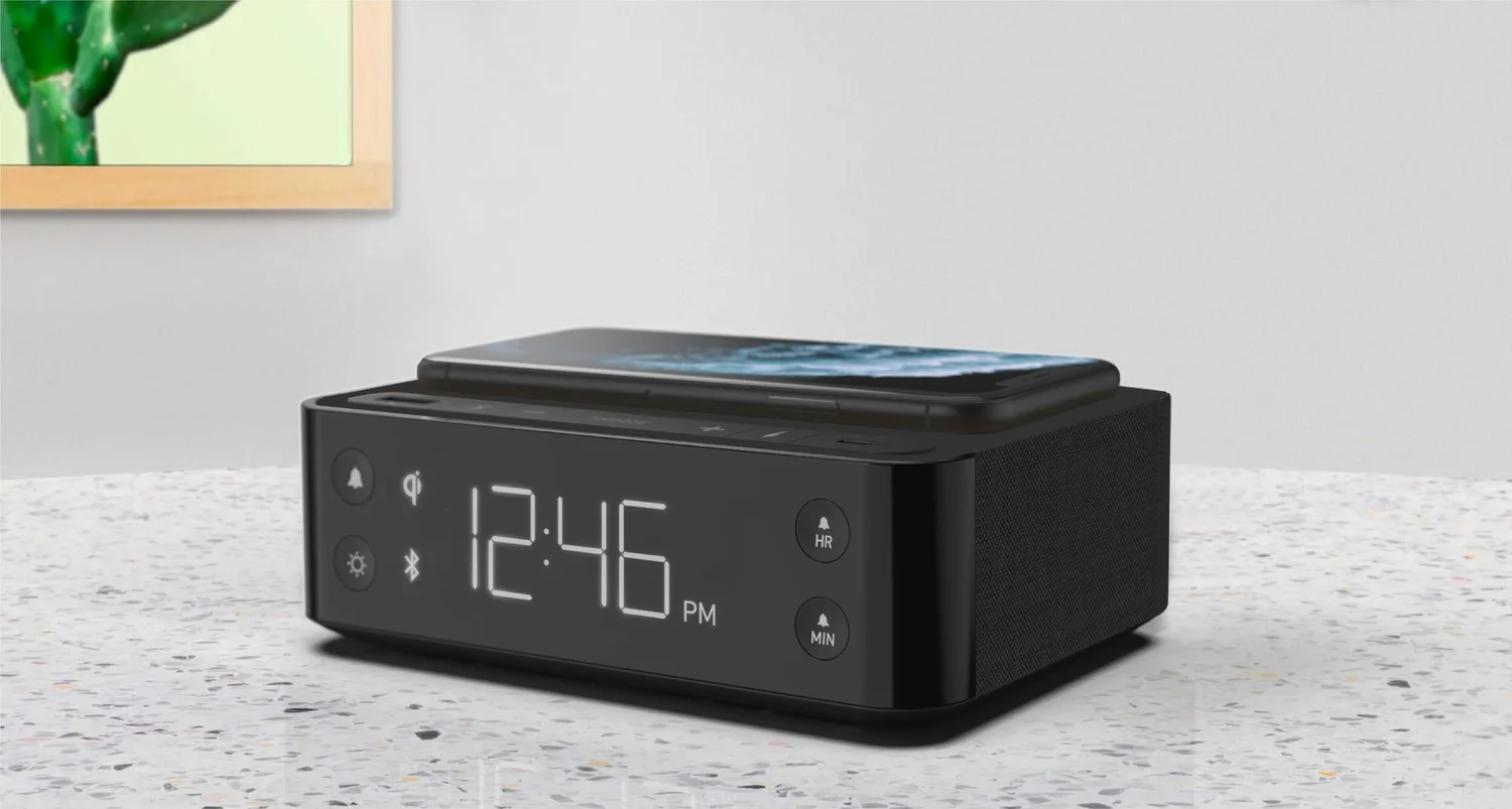 Modern Hotel Alarm Clock with 2x USB (Now with USB-C) Qi Wireless ...