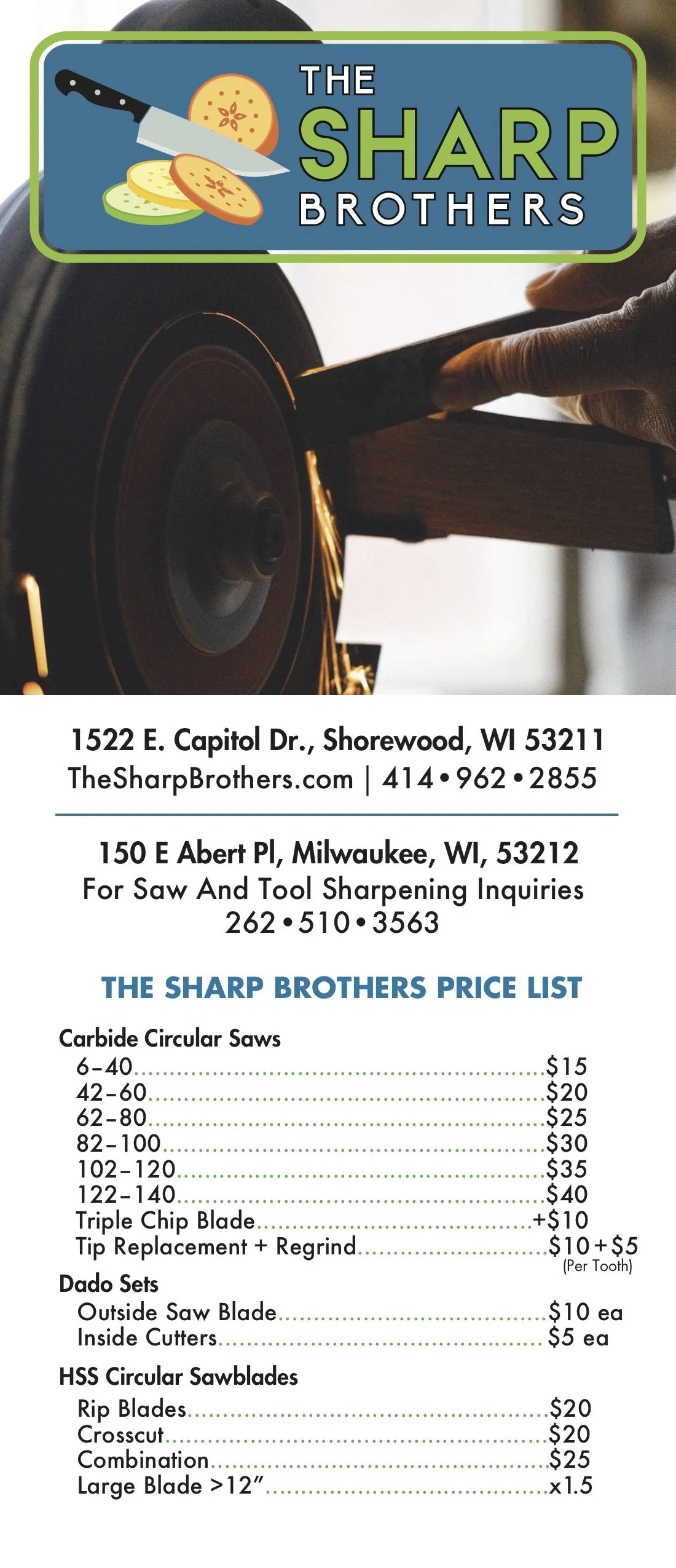 Prices and Services — The Sharp Brothers WI