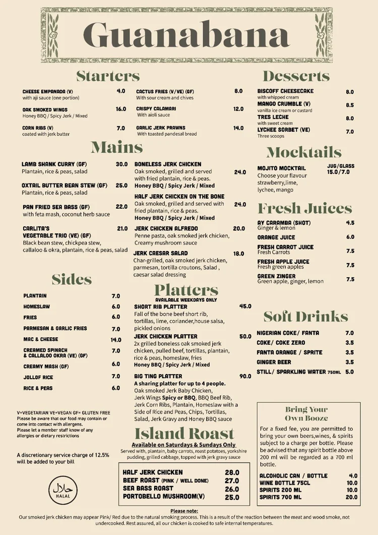 Menu — Guanabana Restaurant