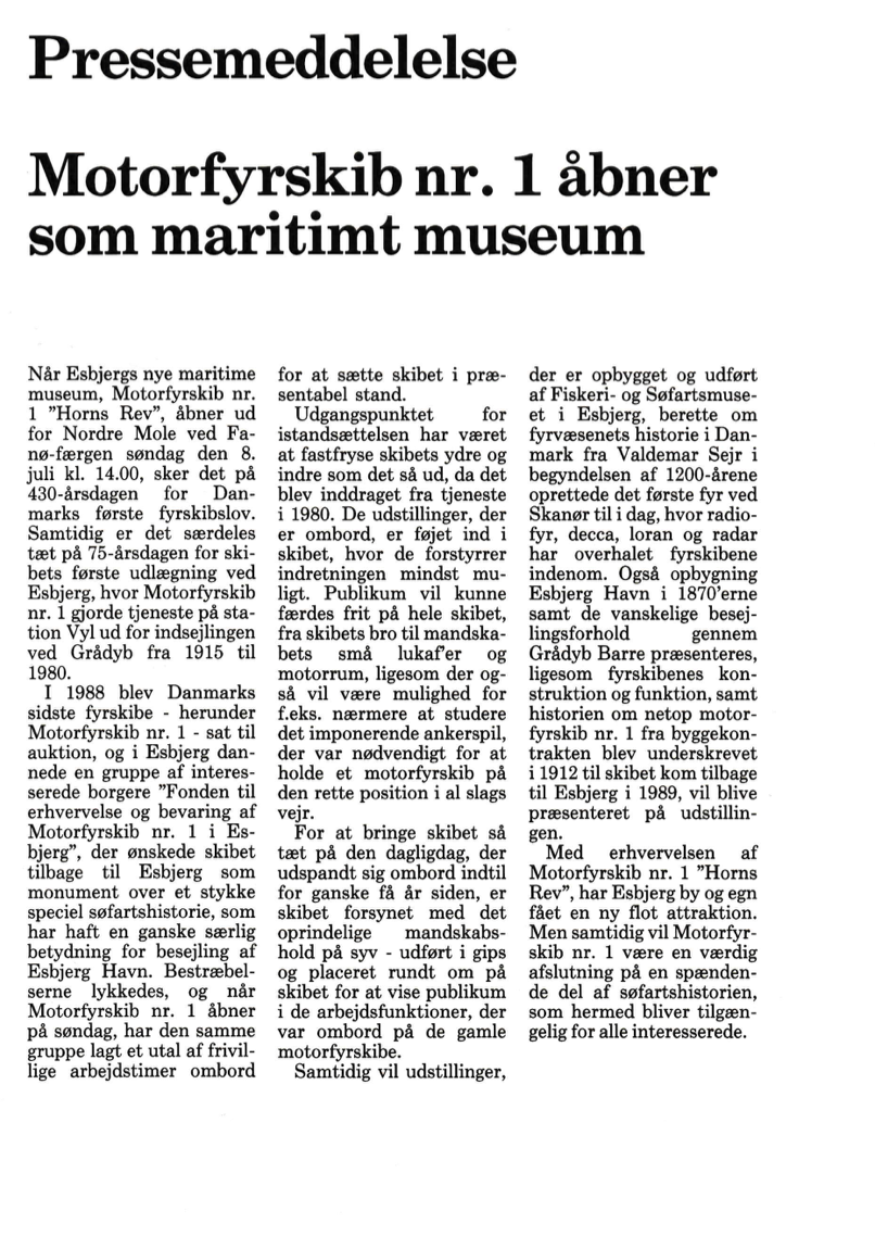 Gamle dokumenter — Fyrskib nr. 1 Horns-rev