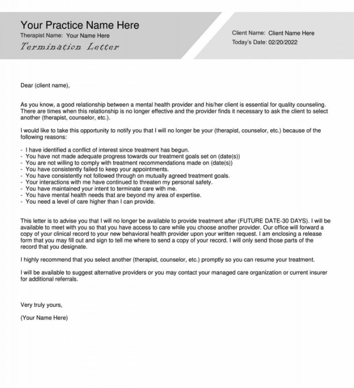 4 Thorough Letter Samples of a Therapist Leaving a Practice — Etactics
